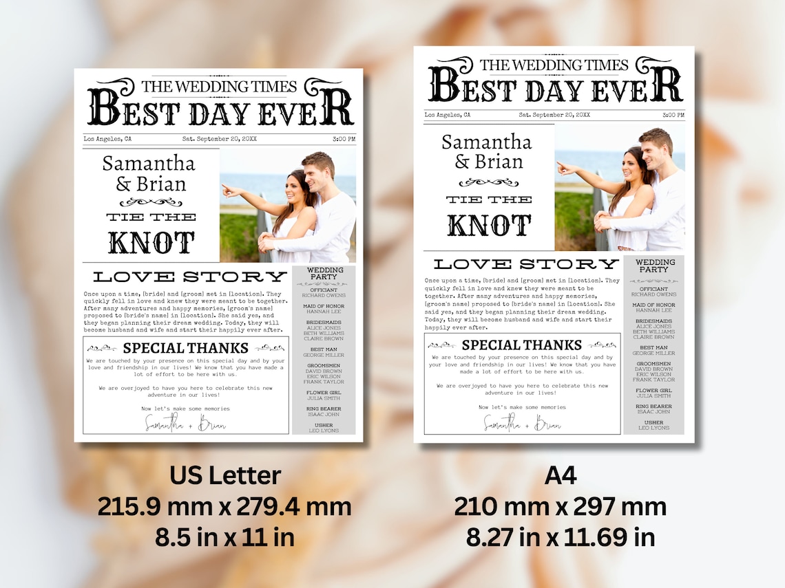 Newspaper Wedding Program Template Printable Wedding Program - Etsy
