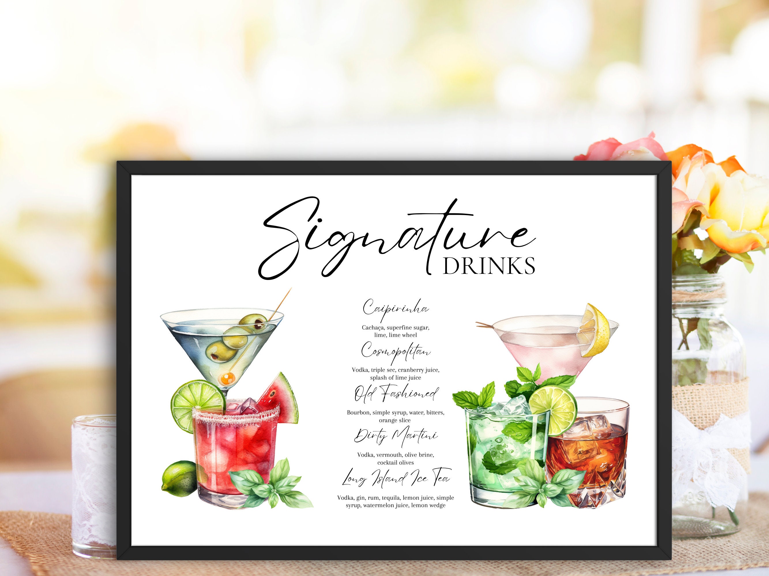 Featured Signature Drink Sign Bar Menu Template Minimalist Printable ...
