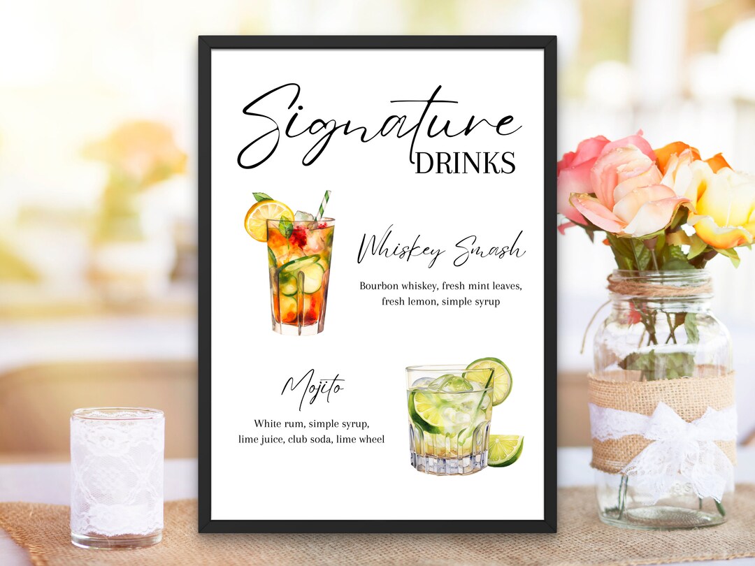 Signature Drink Sign Bar Menu Template Minimalist Cocktail Printable ...