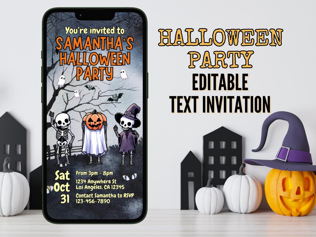 Kids Halloween Party, Text Invitation, Halloween, Digital Invitation ...