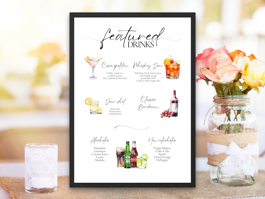 Featured Signature Drink Sign Bar Menu Template Minimalist Printable ...