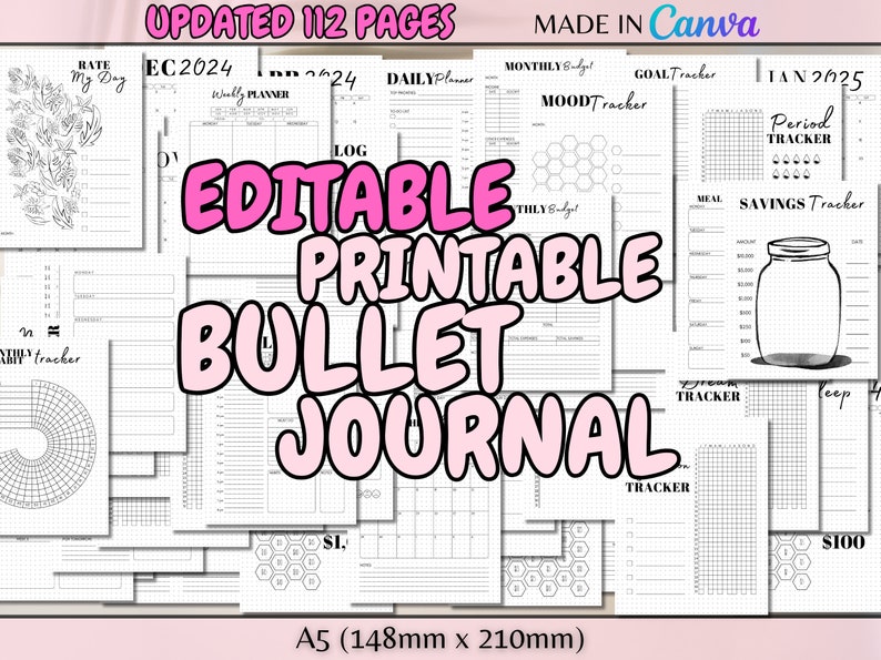 Editable Printable Bullet Planner Bujo Printables Bujo Spread Journal Bundle Journal Kit Bujo ...