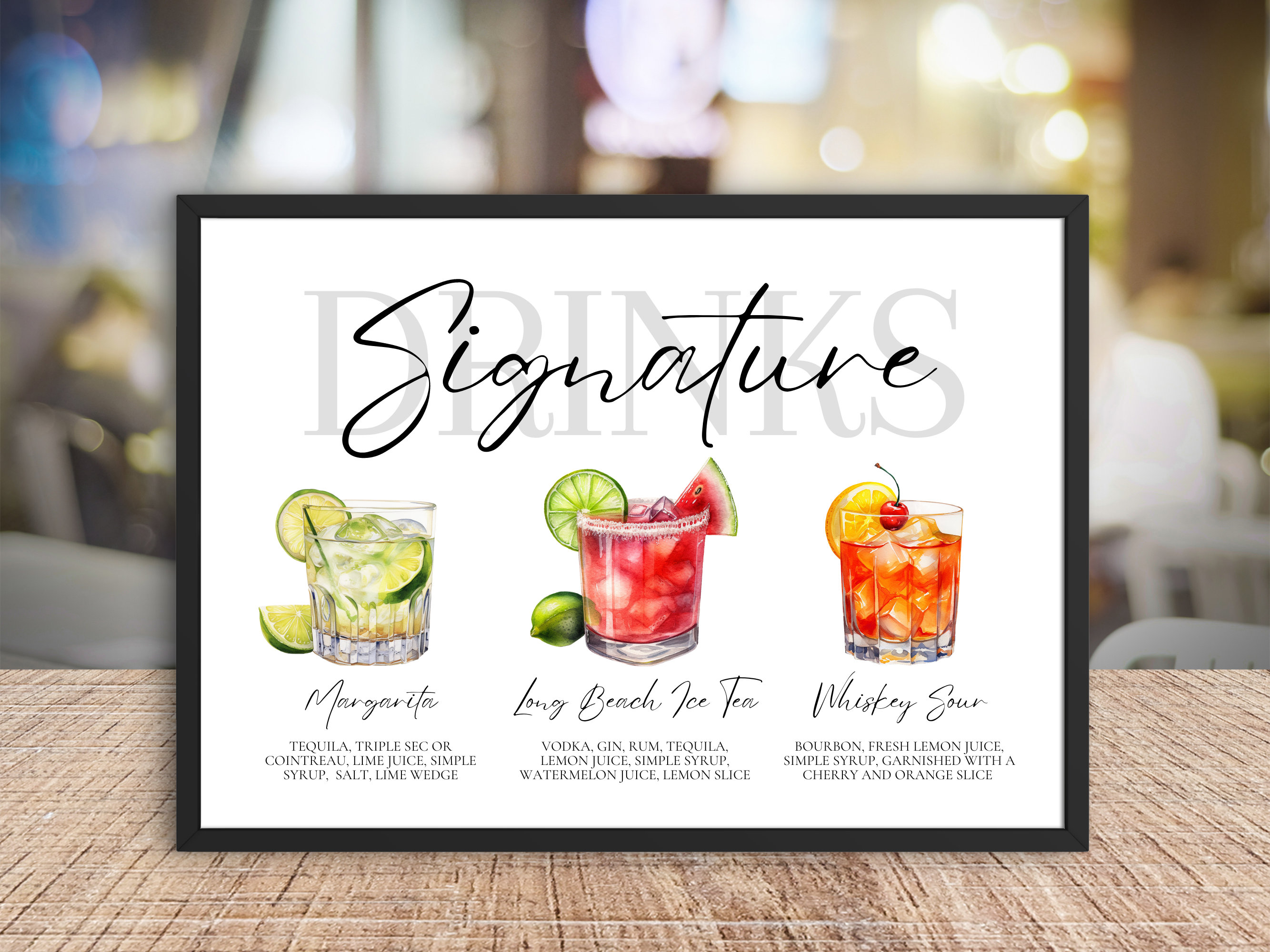 Featured Signature Drink Sign Bar Menu Template Minimalist Printable ...