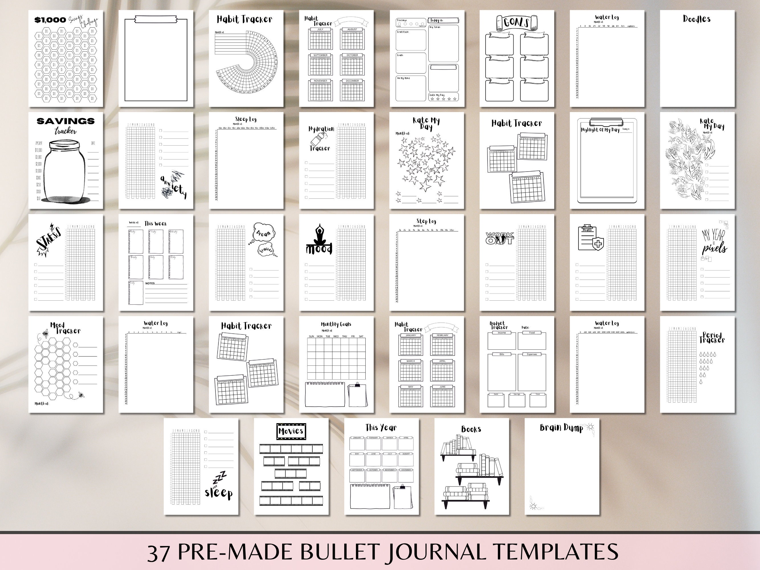 Editable Yearly Bullet Journal Templates Bujo US Letter A4 A5 A6 ...
