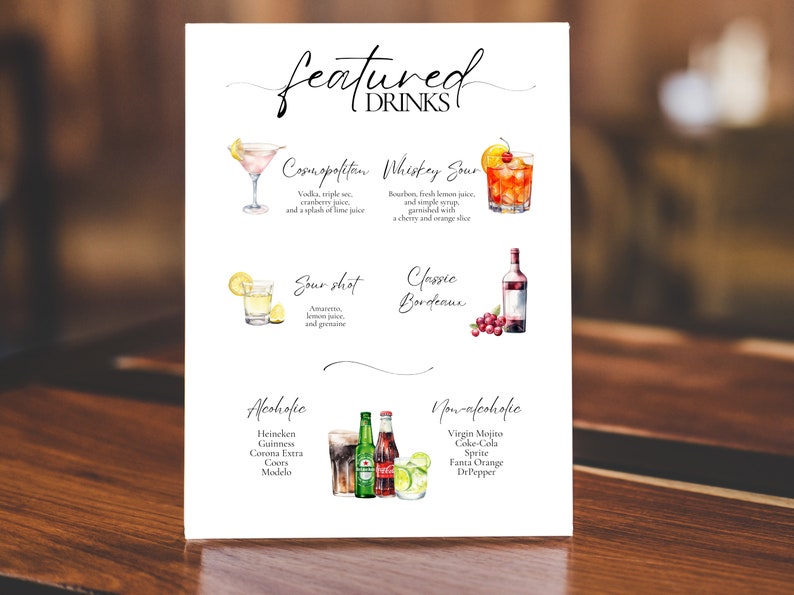 Featured Signature Drink Sign Bar Menu Template Minimalist Printable ...
