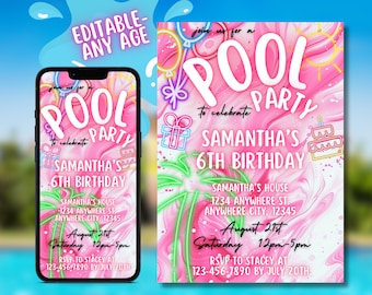 Pool Party Invitation, Summer Birthday Party Evite, Electronic Invite ...