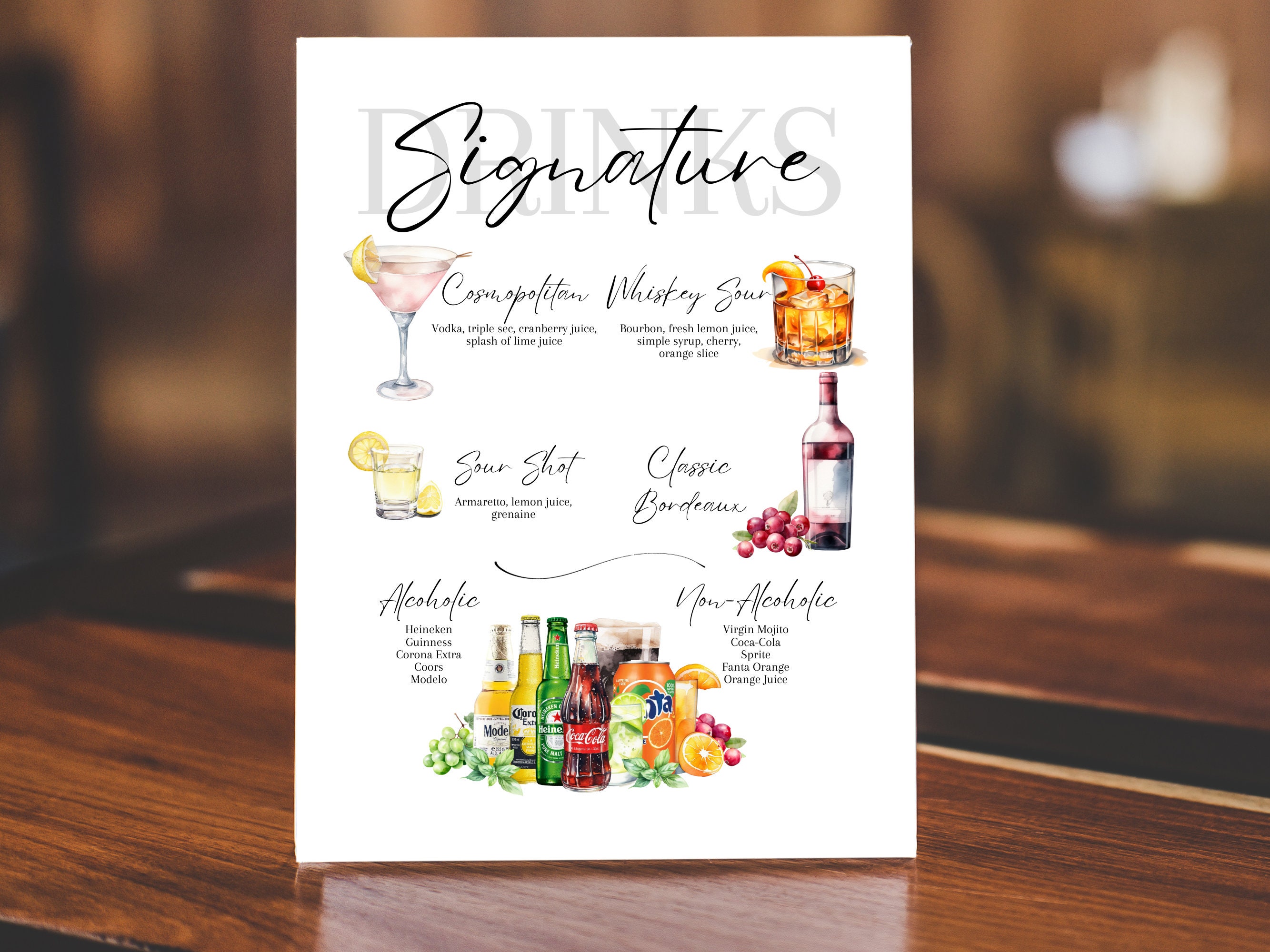 Featured Signature Drink Sign Bar Menu Template Minimalist Printable ...
