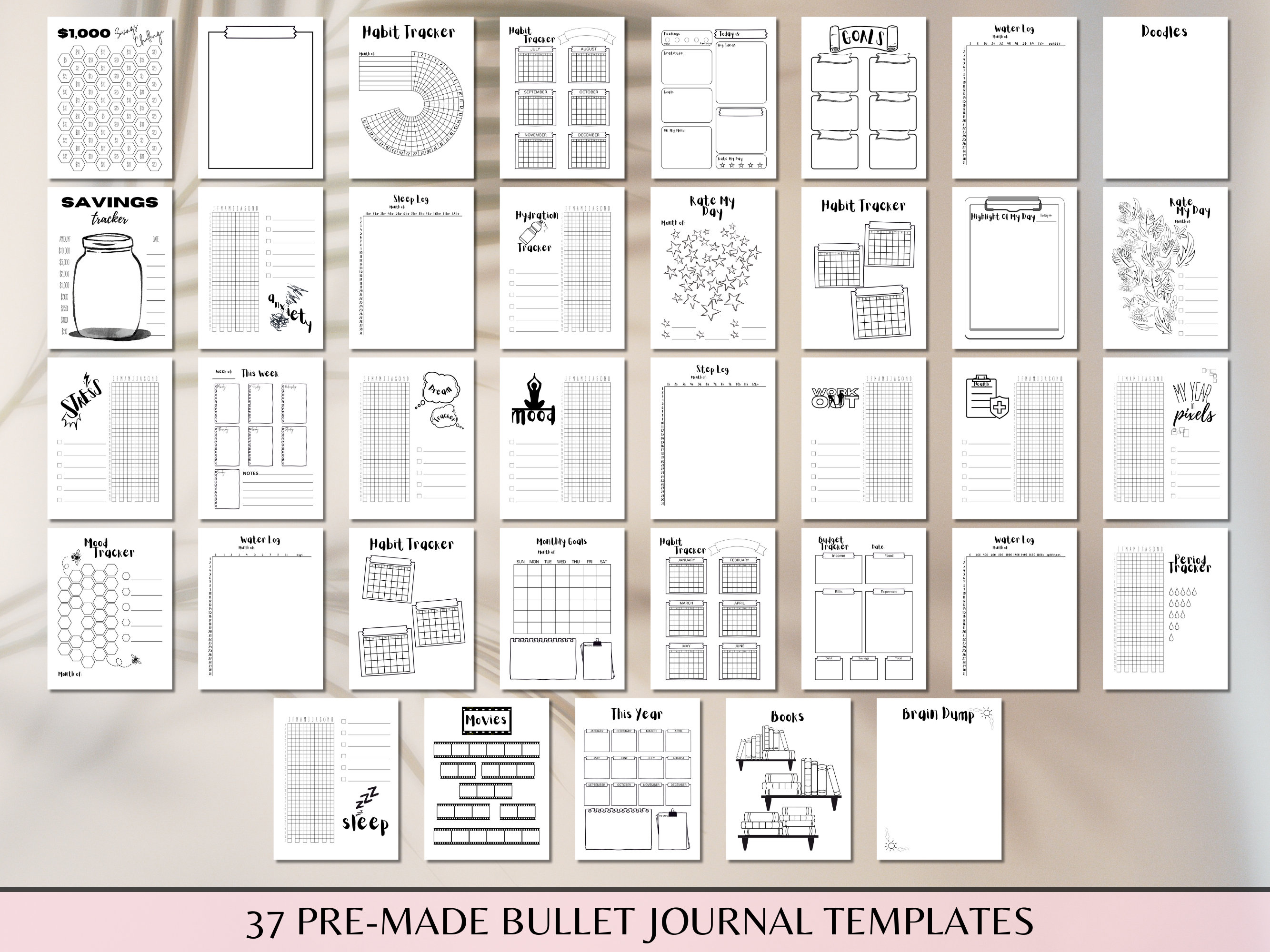 Bullet Journal anual imprimible Bujo US Carta A4 A5 A6 Tamaño del ...