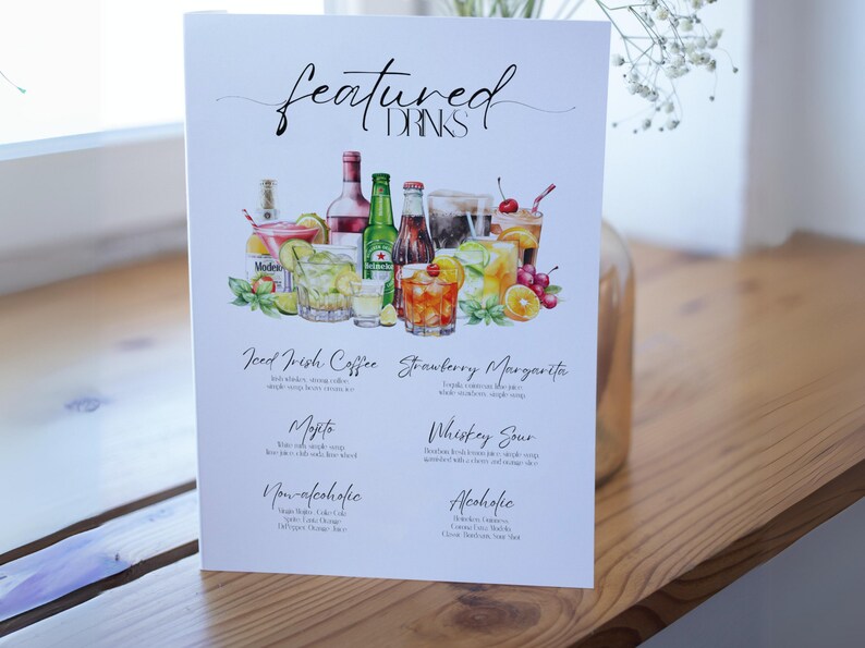 Featured Signature Drink Sign Bar Menu Template Minimalist Printable ...