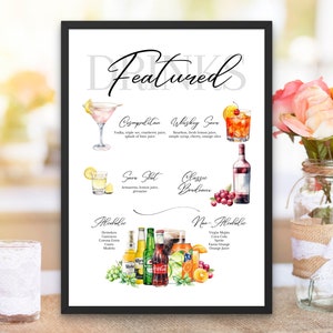 Featured Signature Drink Sign Bar Menu Template Minimalist Printable ...