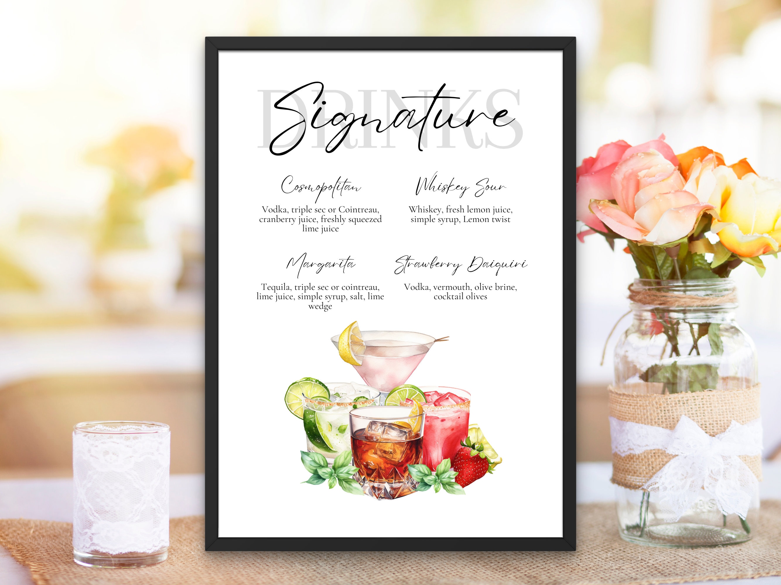 Featured Signature Drink Sign Bar Menu Template Minimalist Printable ...