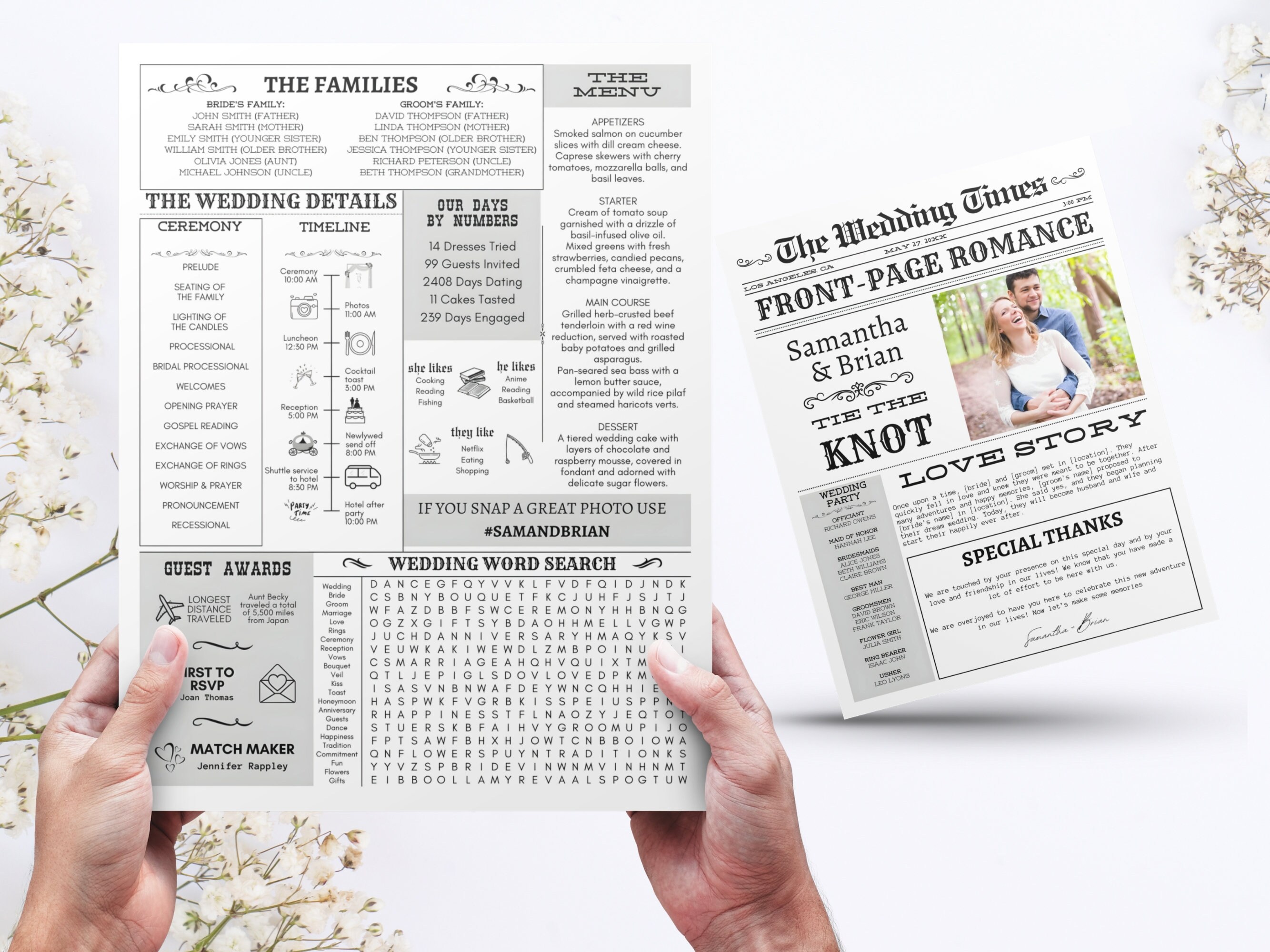 Newspaper Wedding Program Template Printable Wedding Program Timeline ...