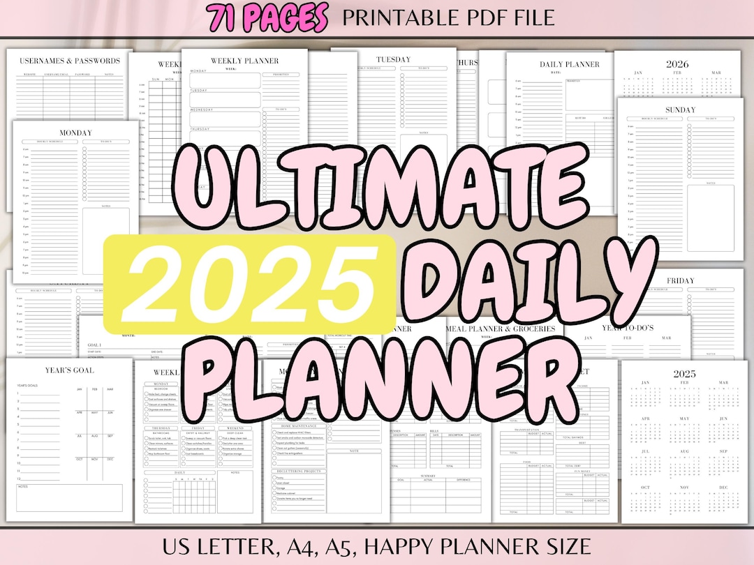 2025-2026 Daily Planner,printable Pages,us Letter,a4,a5,goal Setting ...