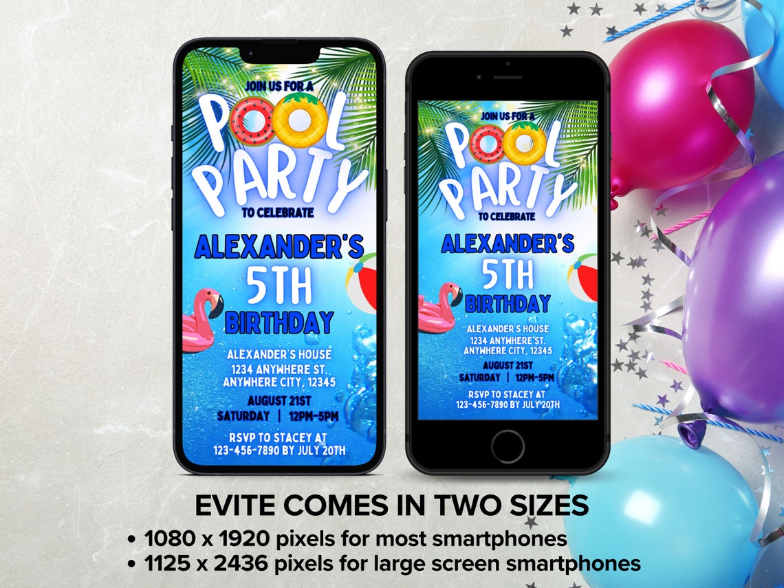 Pool Party Editable Invitation, Summer Birthday Party Evite, Text ...