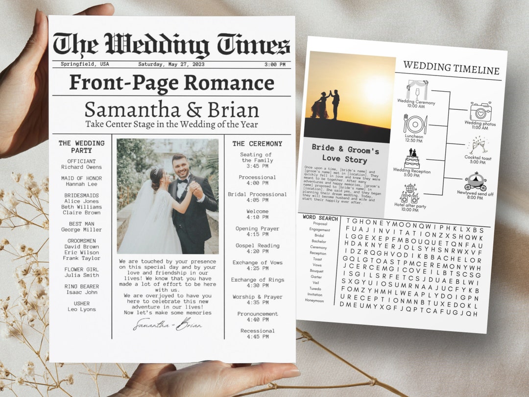Newspaper Wedding Program Template Printable Wedding Program Timeline ...
