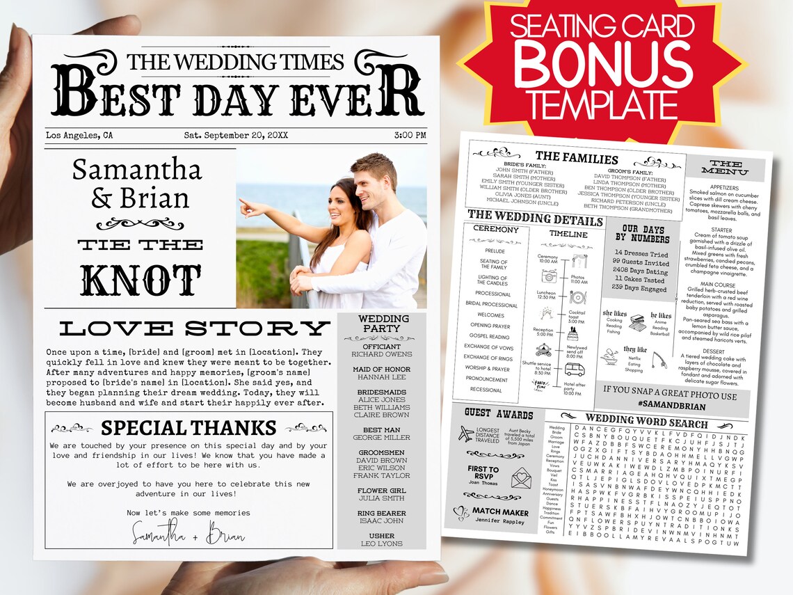 Newspaper Wedding Program Template Printable Wedding Program - Etsy