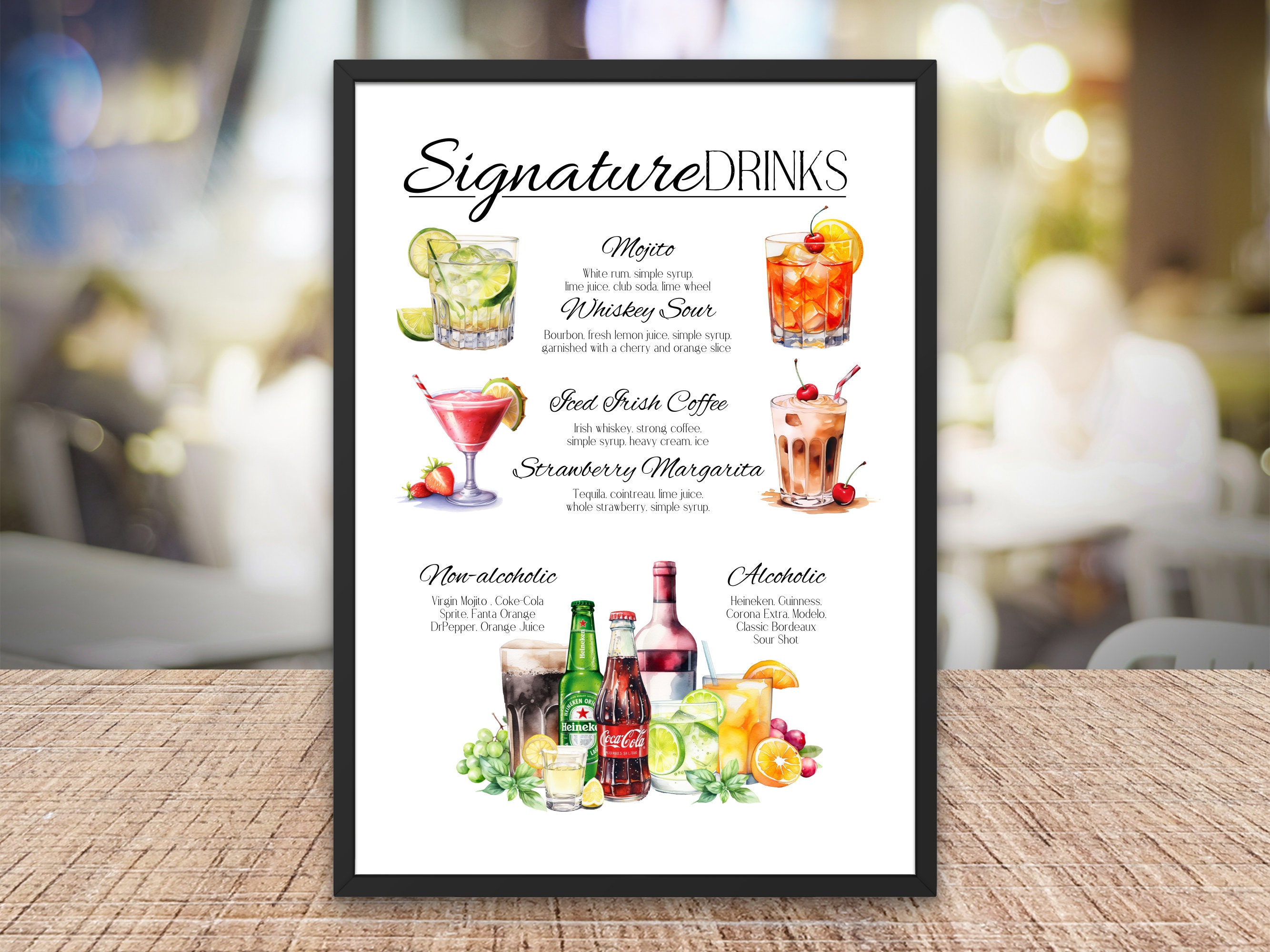 Featured Signature Drink Sign Bar Menu Template Minimalist Printable ...