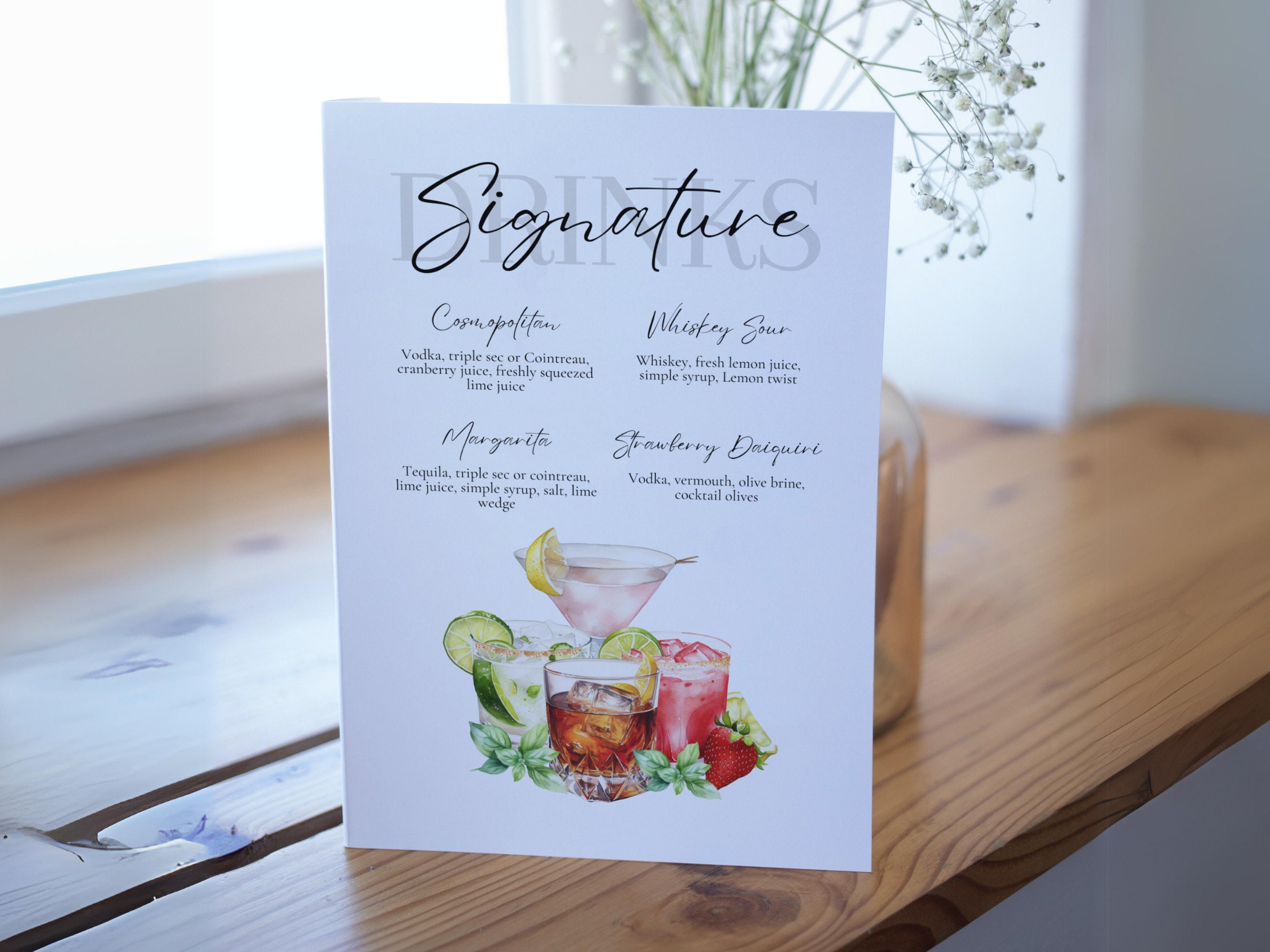 Featured Signature Drink Sign Bar Menu Template Minimalist Printable ...