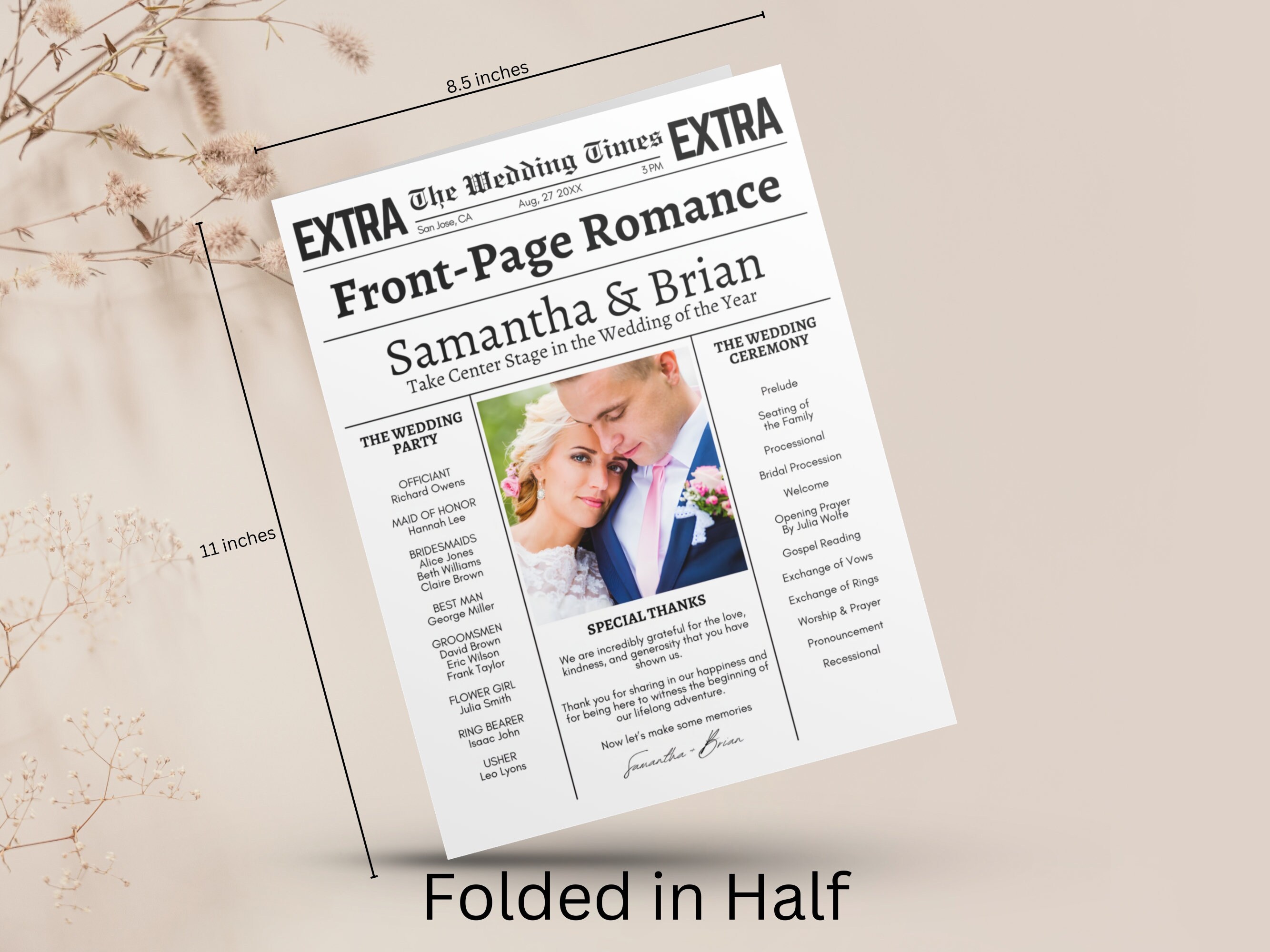 Folded Newspaper Wedding Program Template Printable Wedding - Etsy