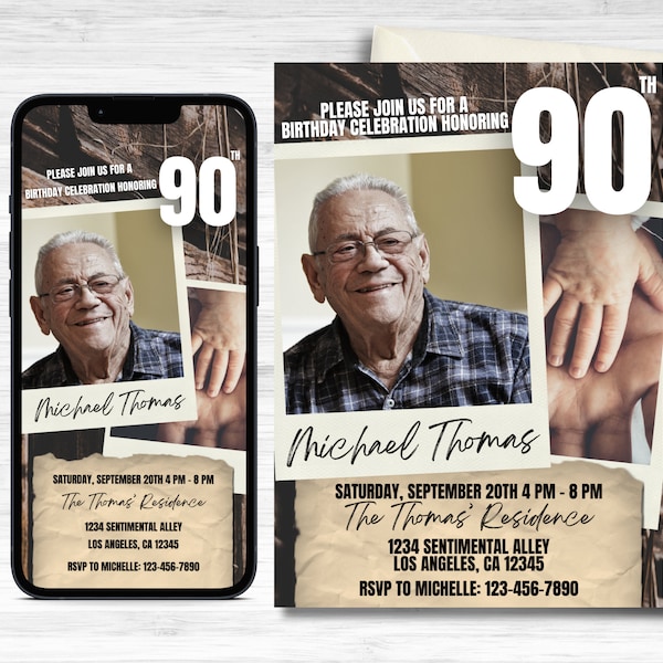 90th Birthday Invitation for Men - Etsy