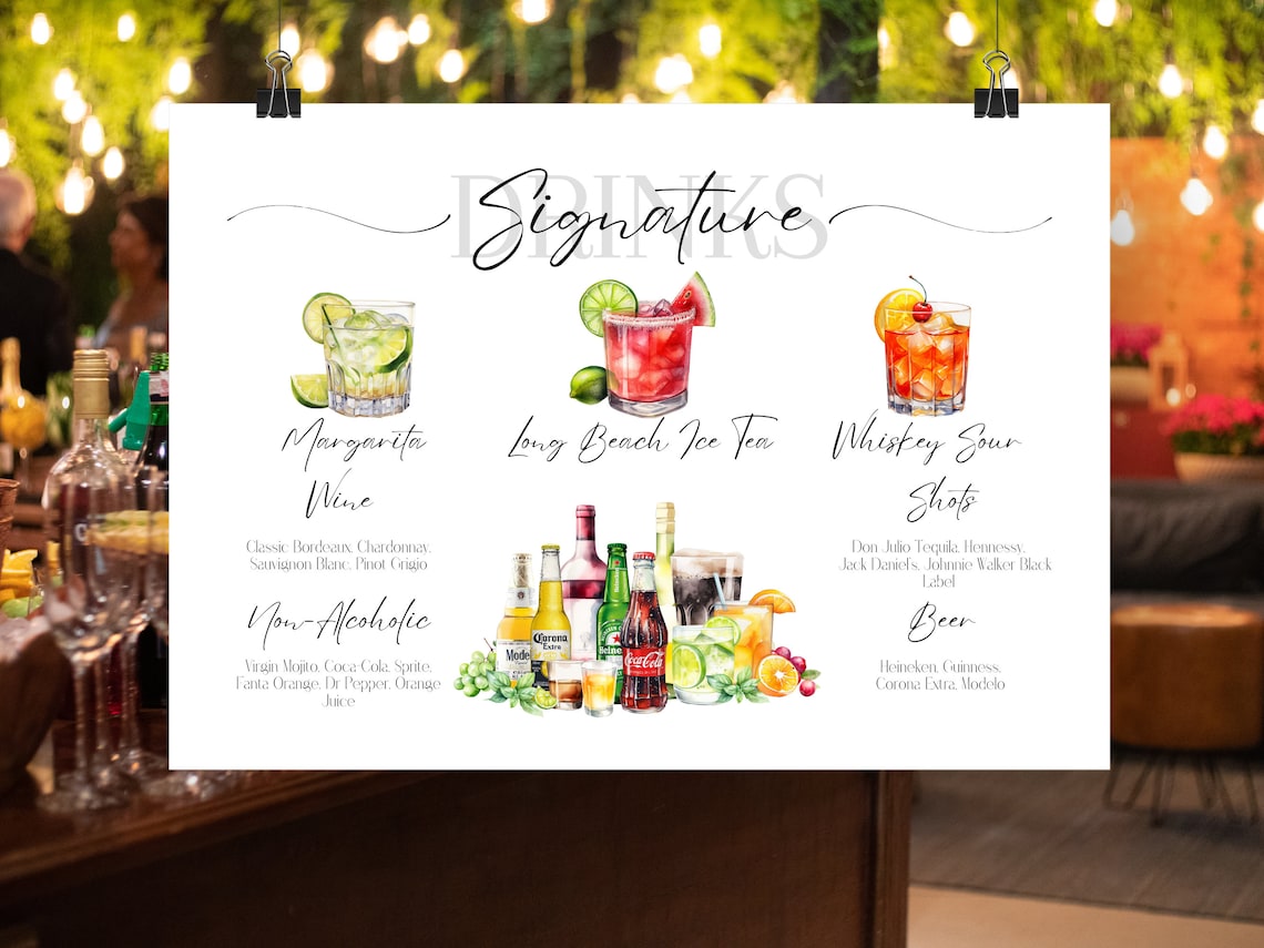 Featured Signature Drink Sign Bar Menu Template Minimalist - Etsy