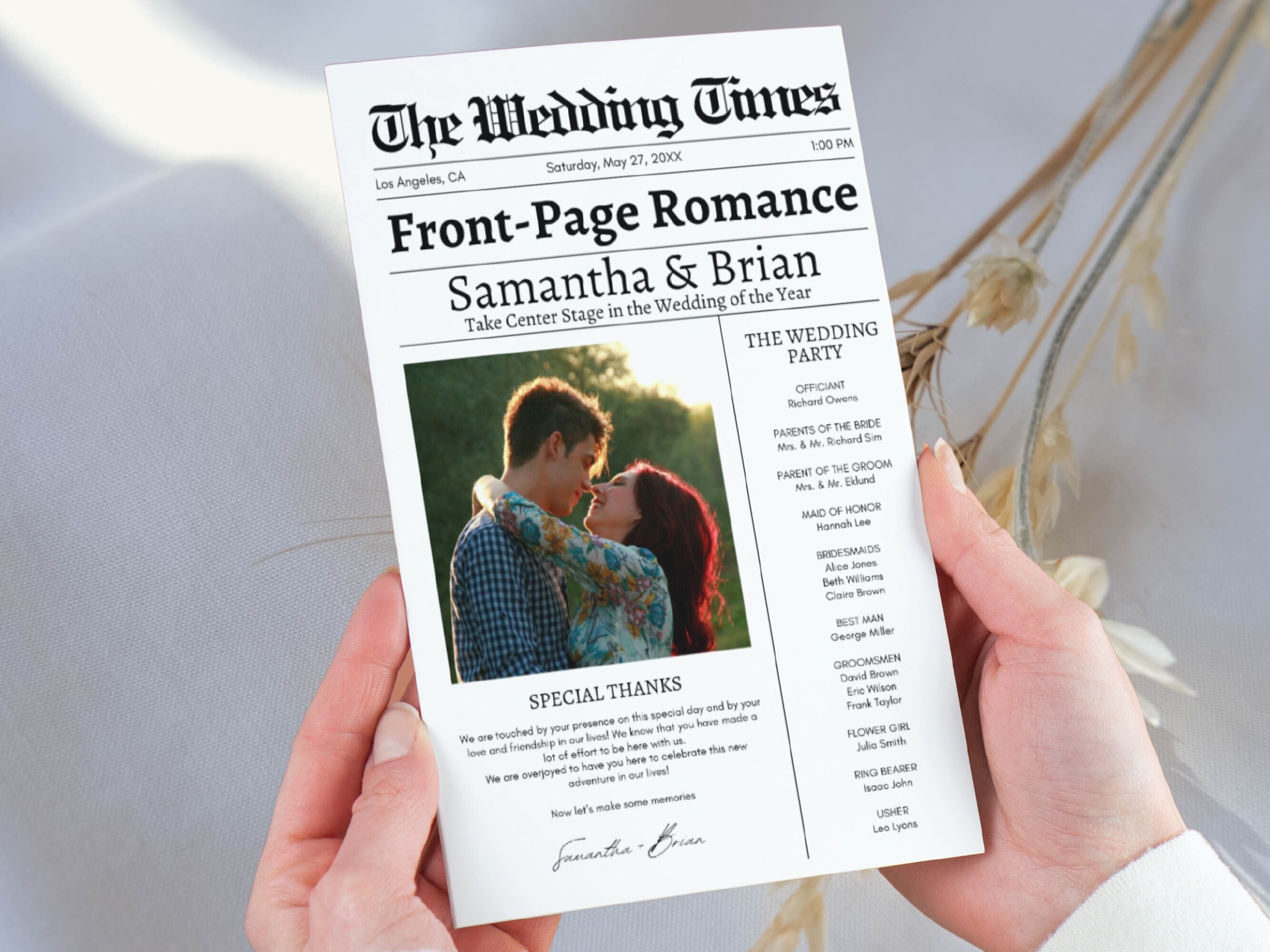 Folded Newspaper Wedding Program, Canva Template, Printable Wedding ...