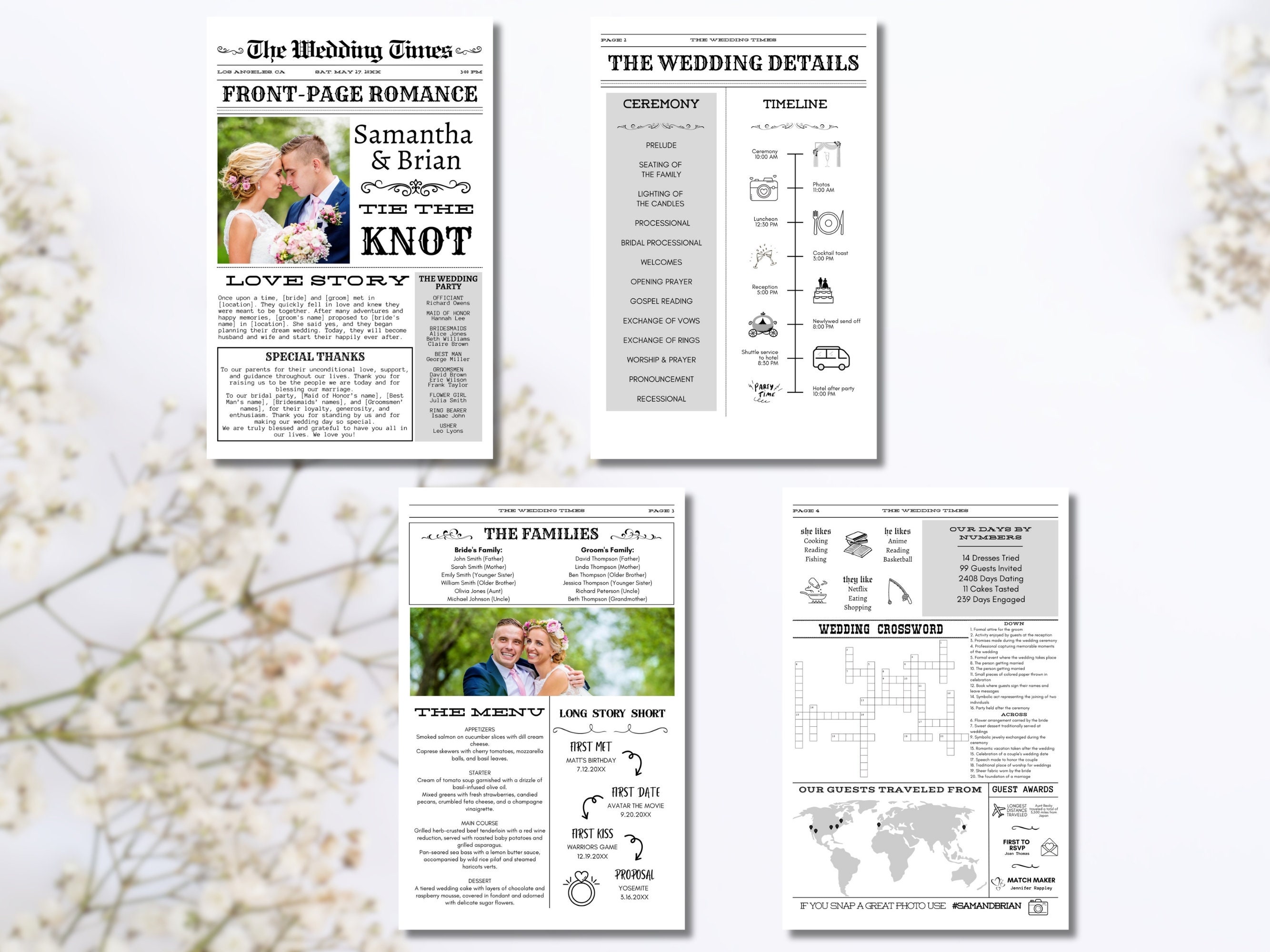 Folded Newspaper Wedding Program Template Printable Wedding Programs ...