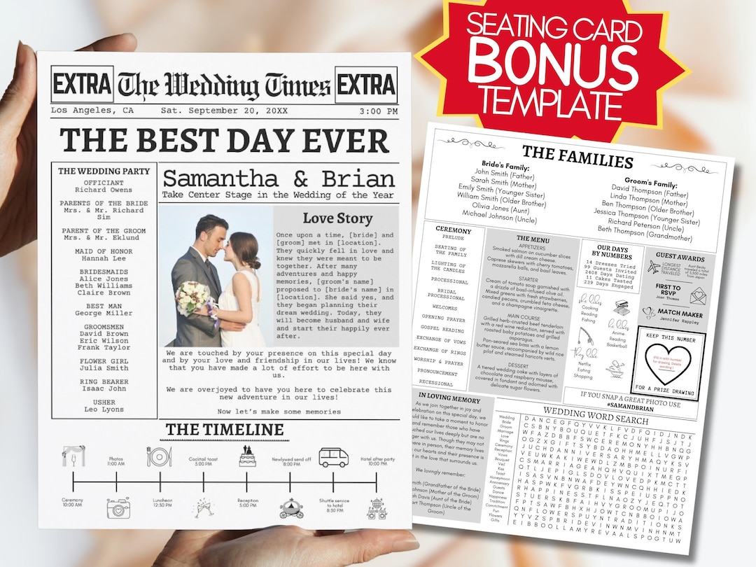 Newspaper Wedding Program Template Printable Wedding Program - Etsy