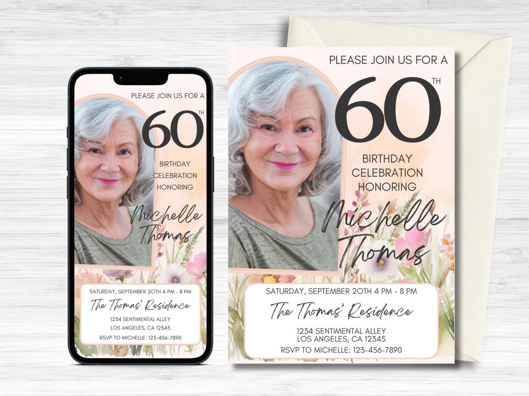 60th Birthday Invitation, Birthday Invitation, 60th Birthday, Digital ...