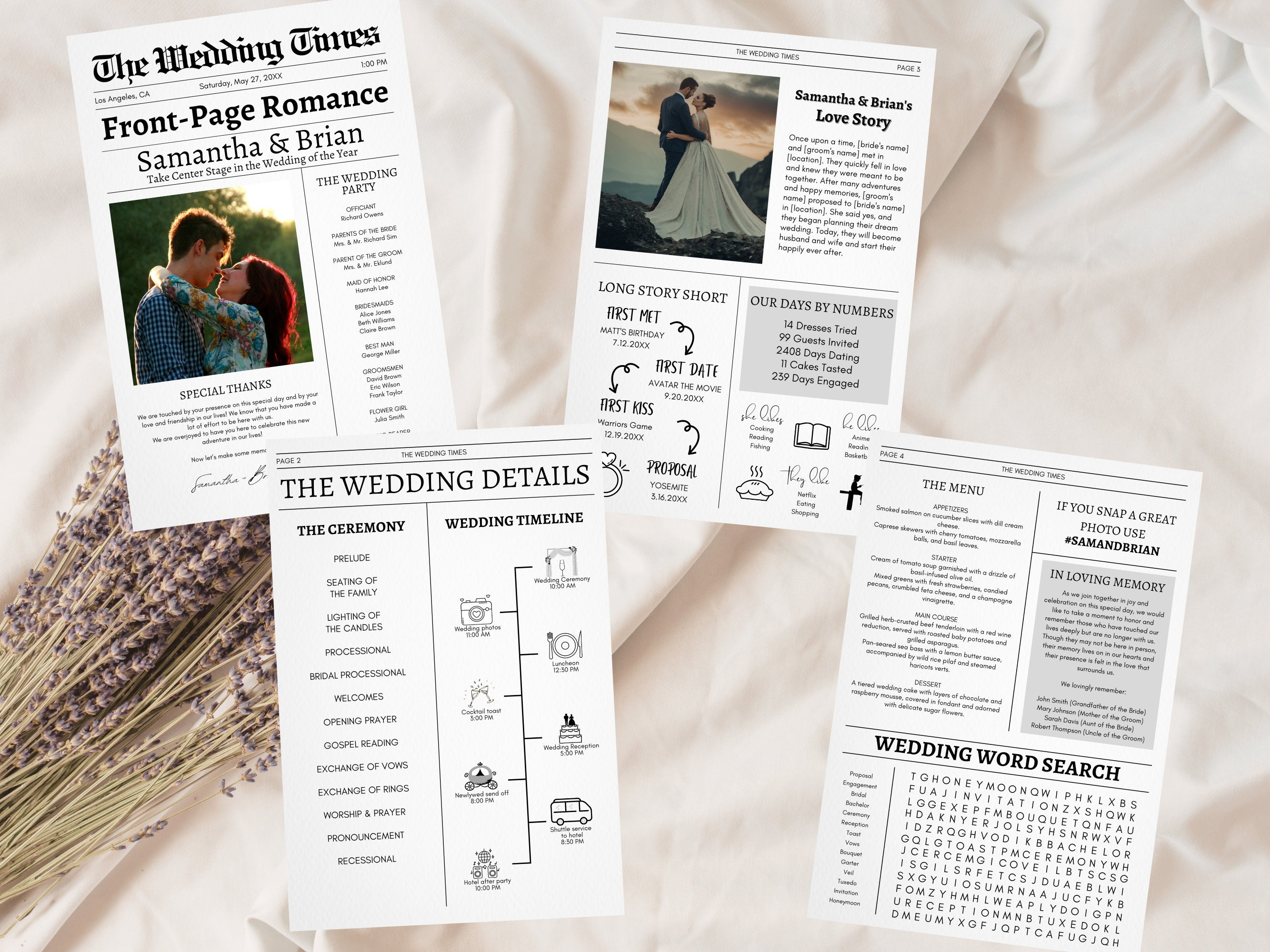 Folded Newspaper Wedding Program Canva Template Printable - Etsy