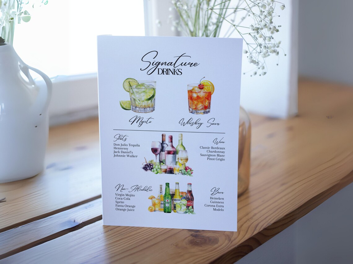 Featured Signature Drink Sign Bar Menu Template Minimalist - Etsy