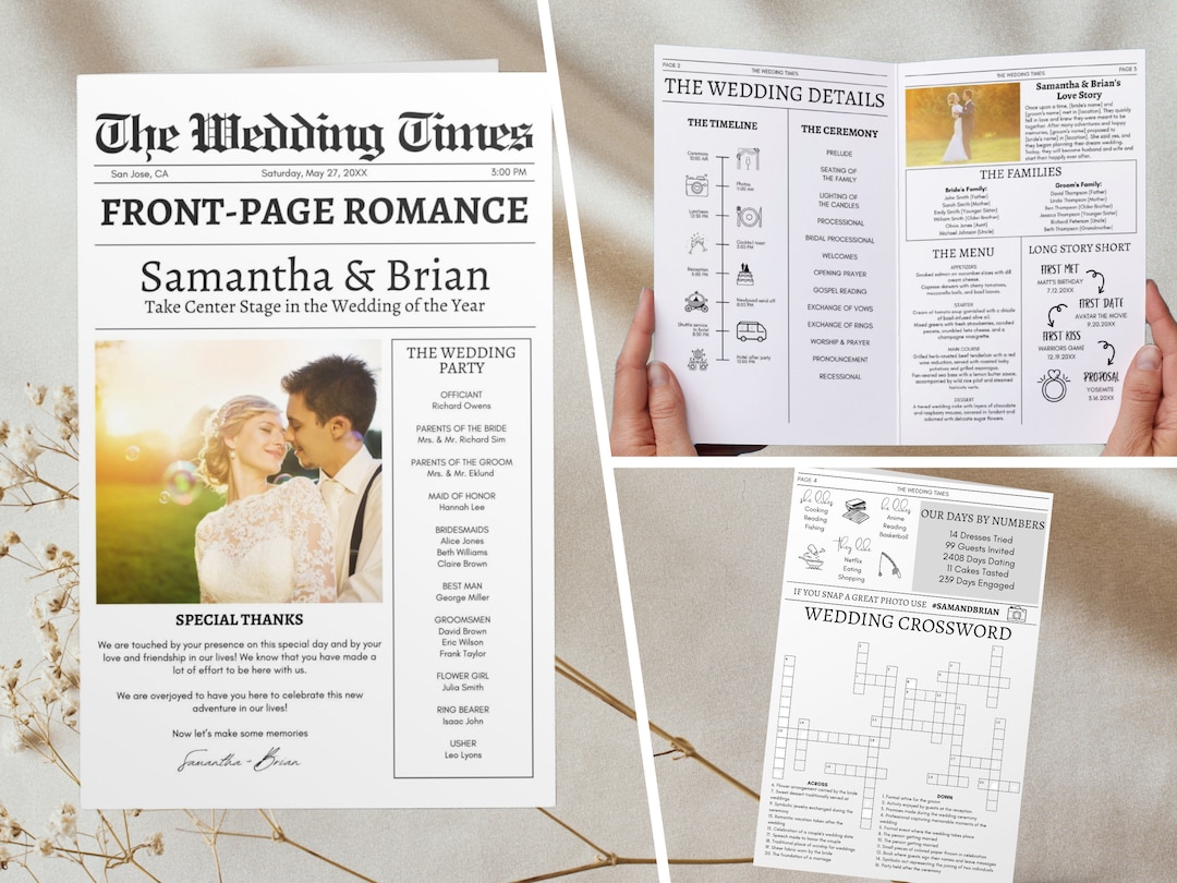 Folded Newspaper Wedding Program Template Printable Wedding Programs ...