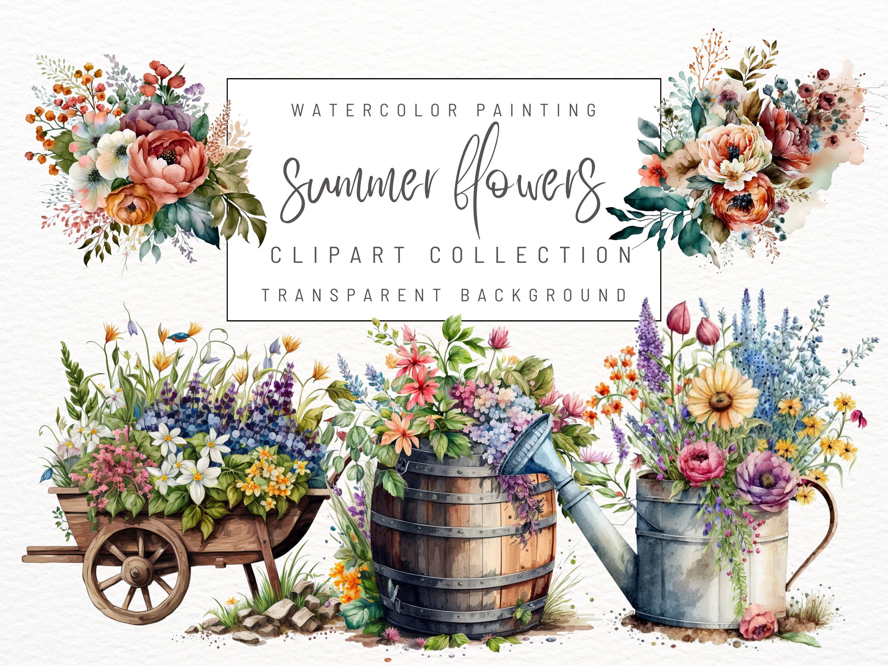 Summer Watercolor Flowers Clipart Bundle Illustrations - Etsy