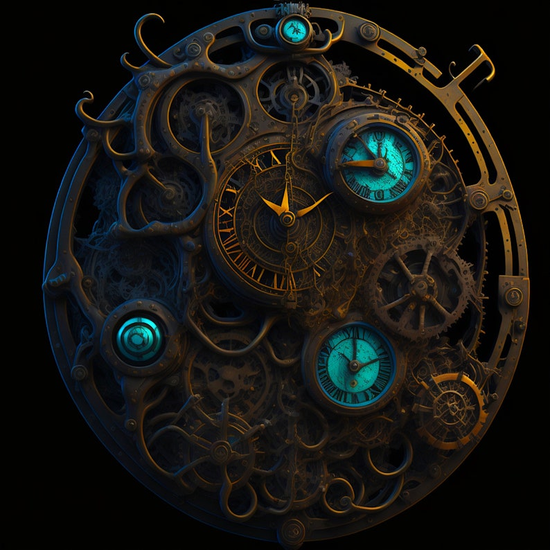 Steampunk Clock Artwork Download Wall Art Poster Interior Design - Etsy