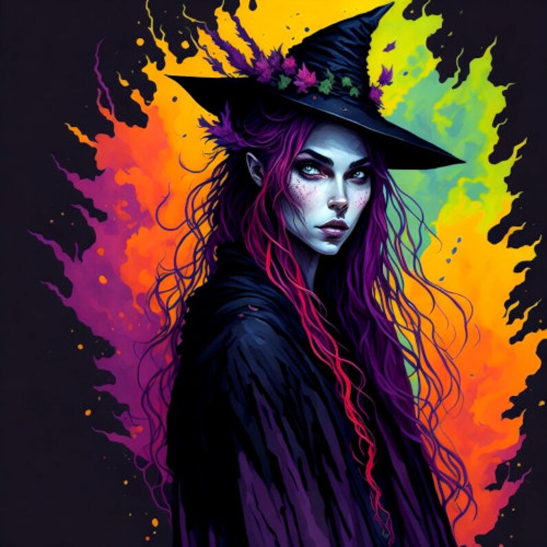Watercolour Colourful Witch Digital Download Painting Wall Art Poster ...