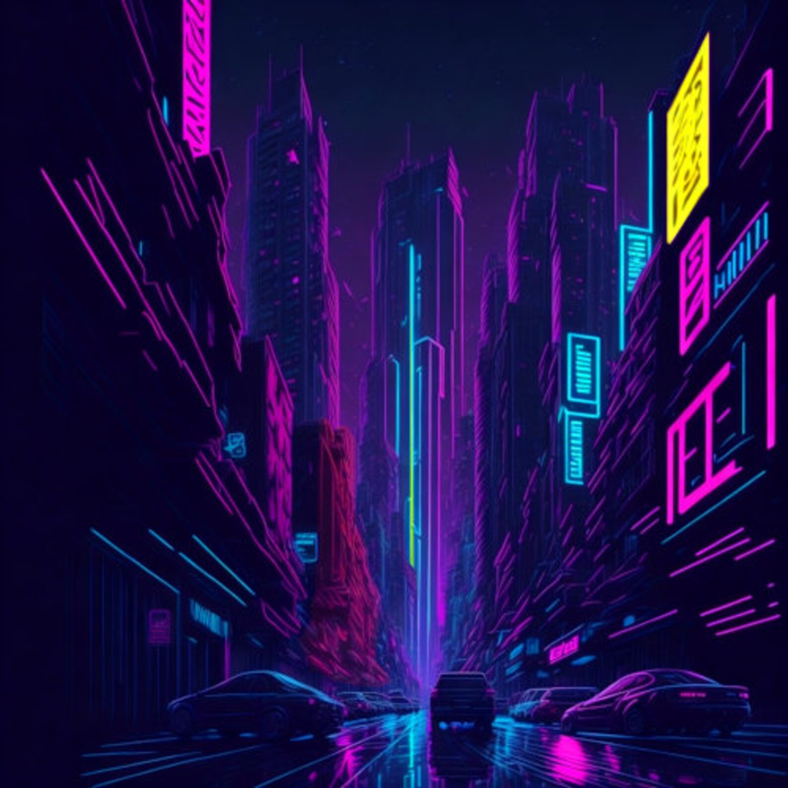 Cyberpunk Neon Fantasy Digital Art Downloadable Poster Wall Clip Art ...