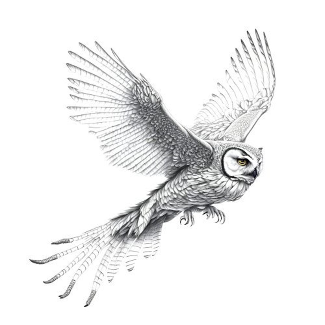 Flying Owl Pencil Drawing Digital Download Wall Art Poster Screensaver ...