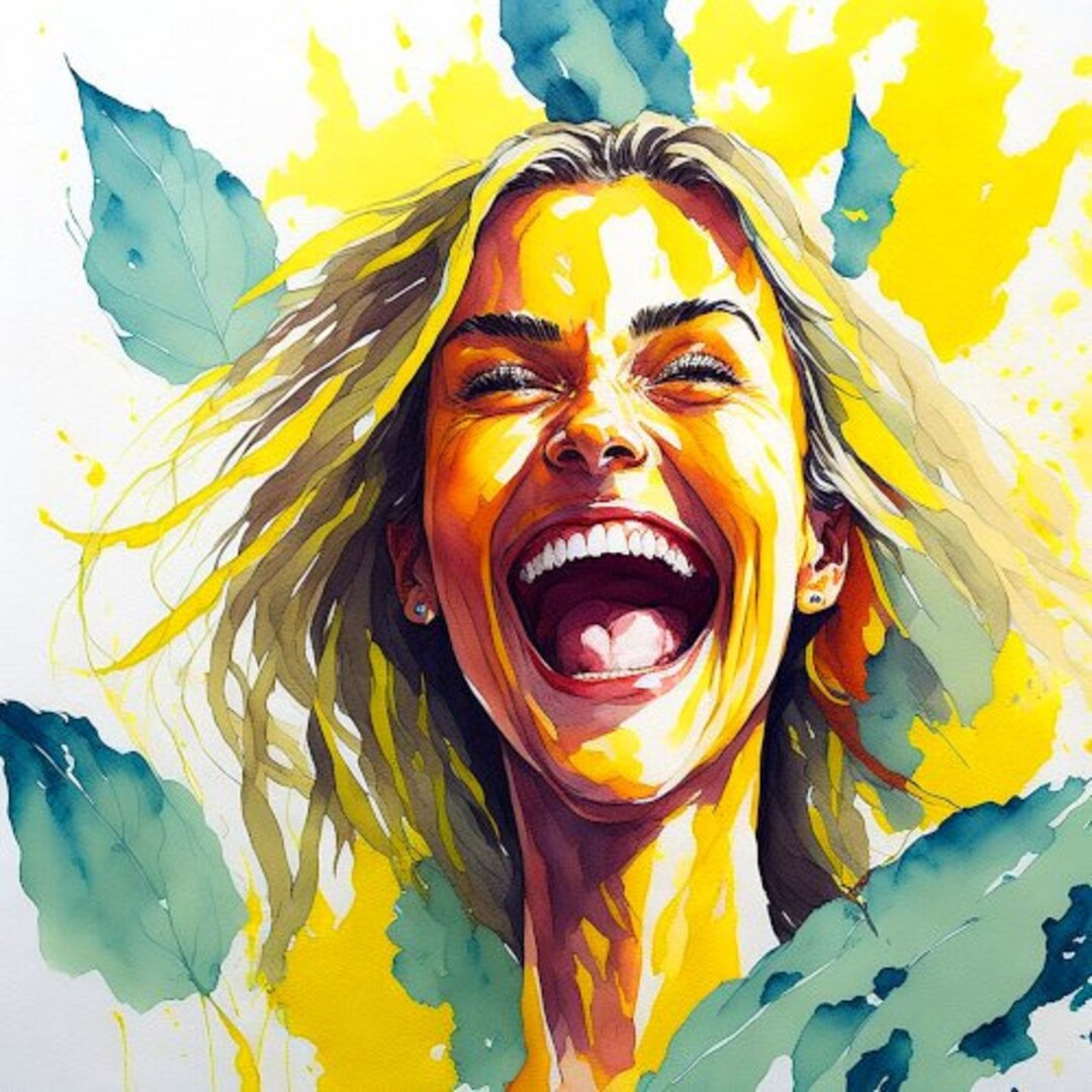 Laughing Female Face Watercolour Digital Art Download Wall Art Home ...