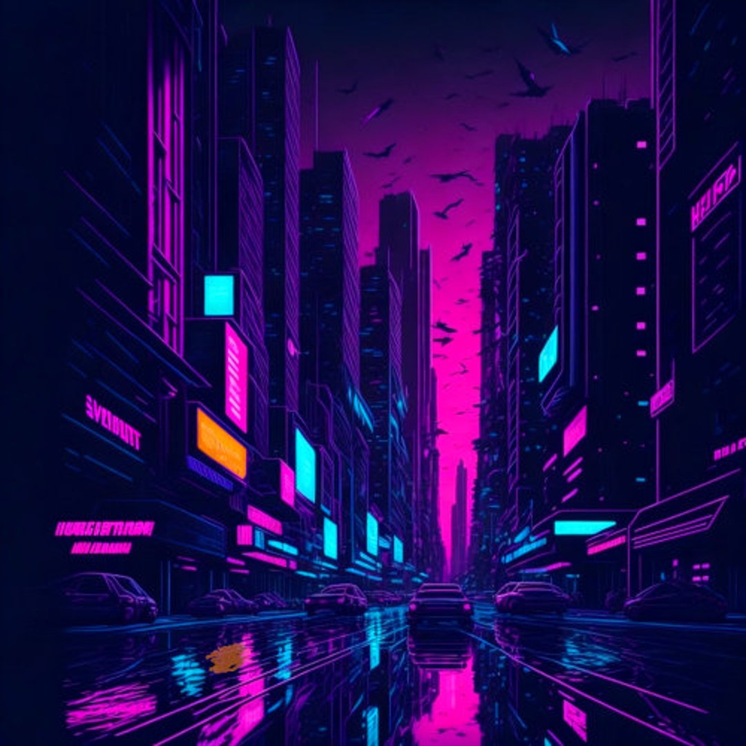Cyberpunk Neon Fantasy Digital Art Downloadable Poster Wall Clip Art ...