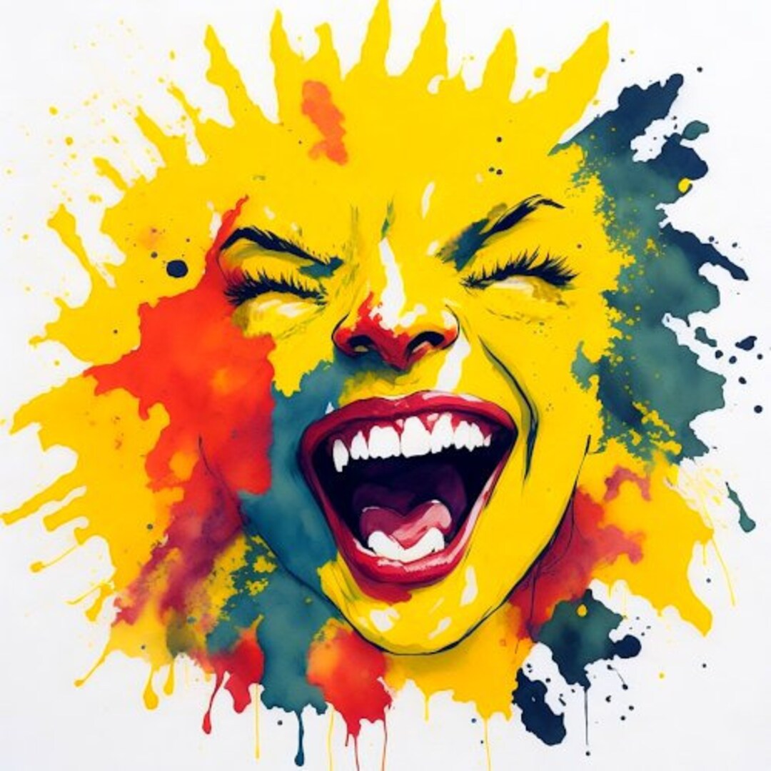 Laughing Female Face Watercolour Digital Art Download Wall Art Home ...