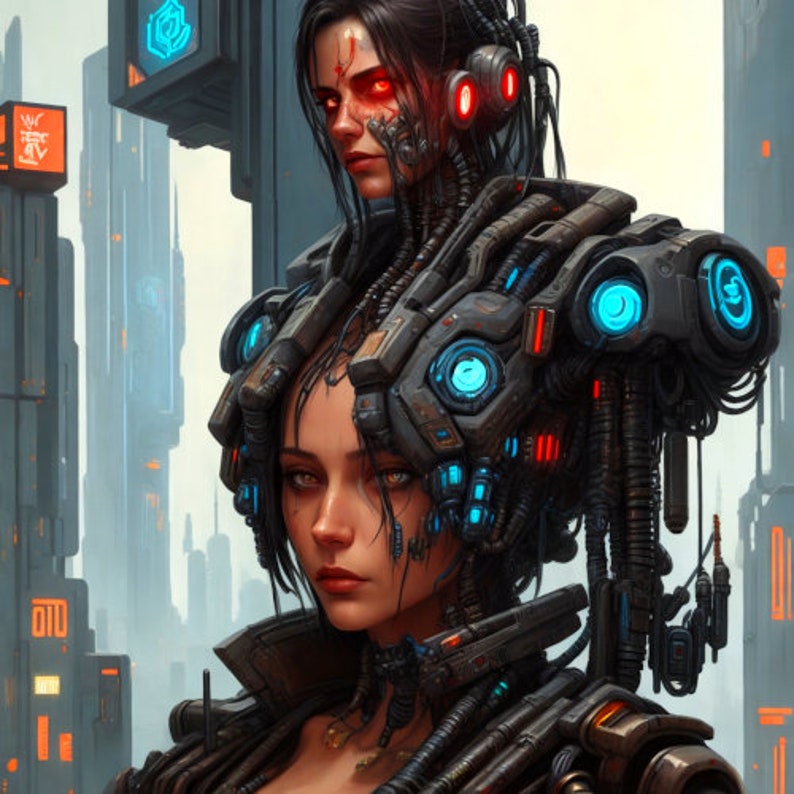 Cyberpunk Fantasy Oil Painting Digital Art Downloadable Poster Wall ...