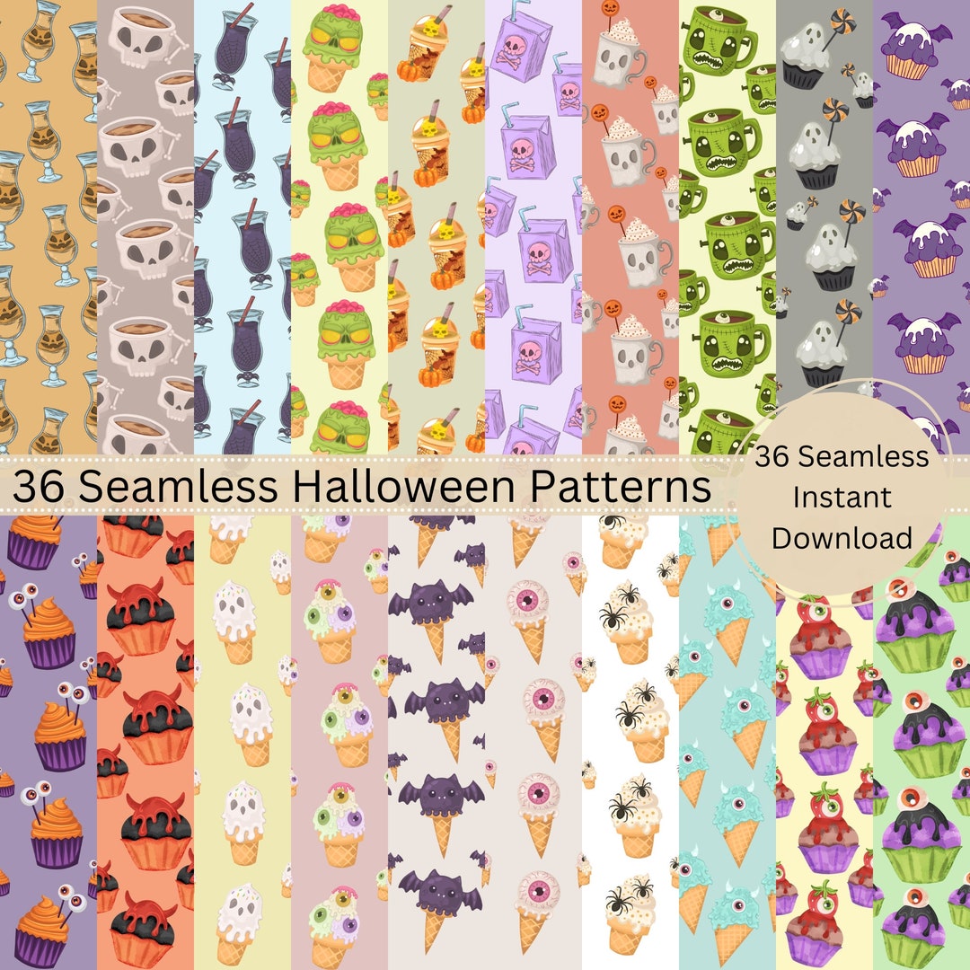 36 Halloween Seamless Repeat Pattern, Hand Drawn Geometric Backgrounds ...
