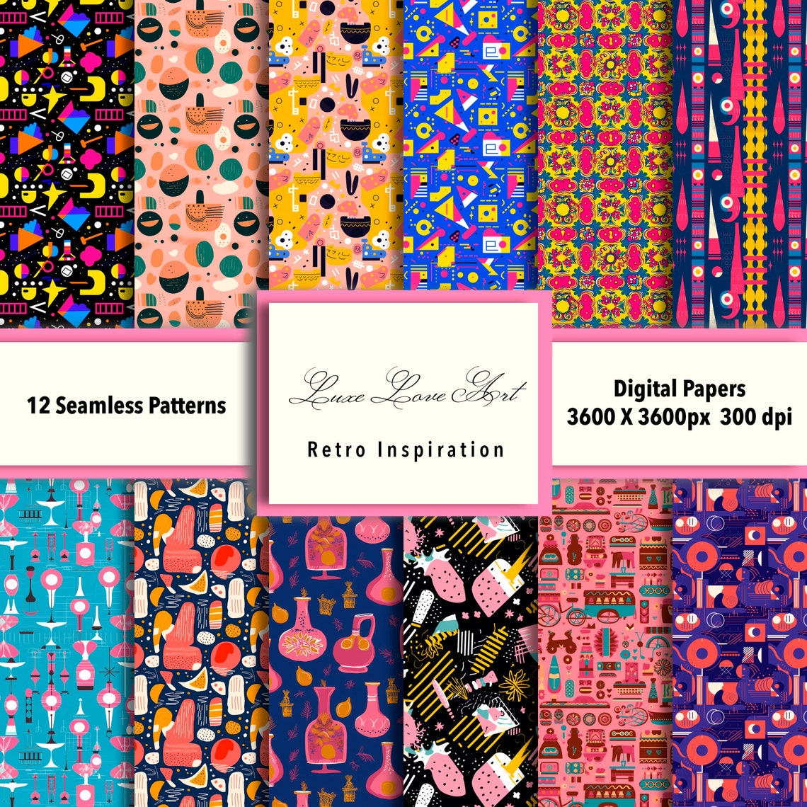12 Seamless Digital Patterns - Retro Inspiration - Etsy
