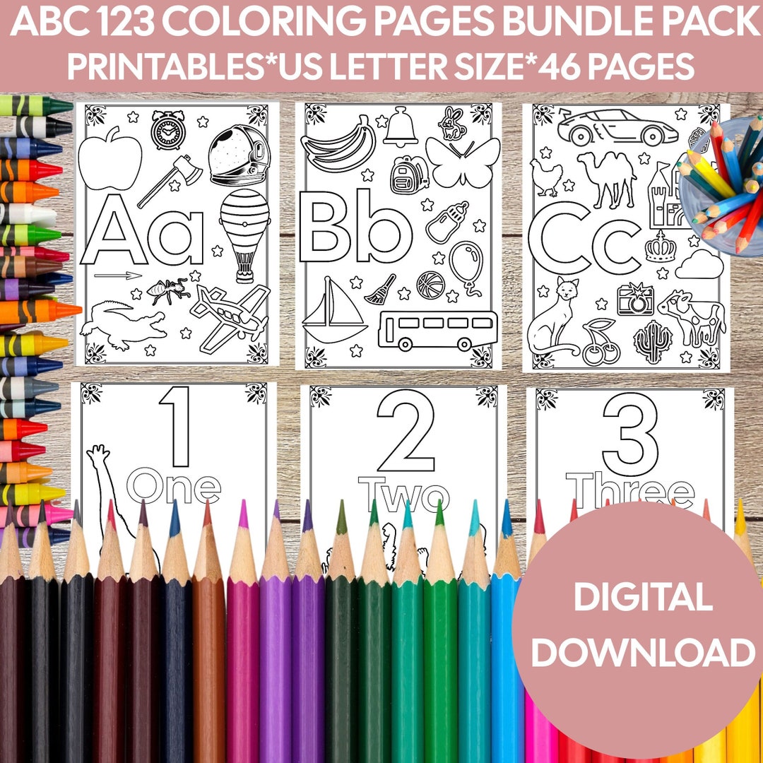 ABC 123 Coloring Pages Bundle Pack Alphabet Coloring - Etsy