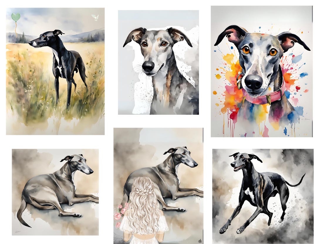 Greyhound Dog Watercolour Wall Art Printable, Long Dog Art Poster for ...