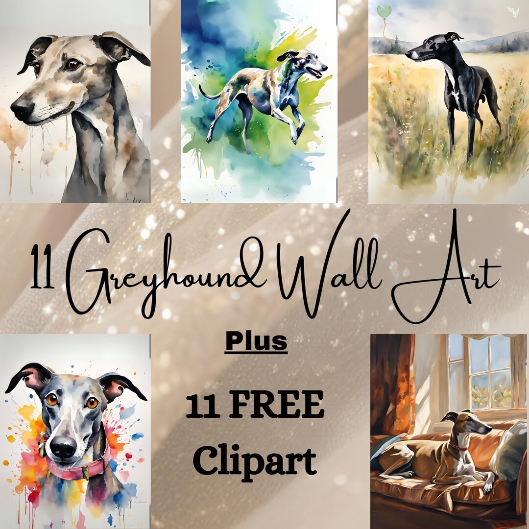 Greyhound Wall Art & Clipart Bundle for Dog Lovers, 11 Greyhound Poster ...