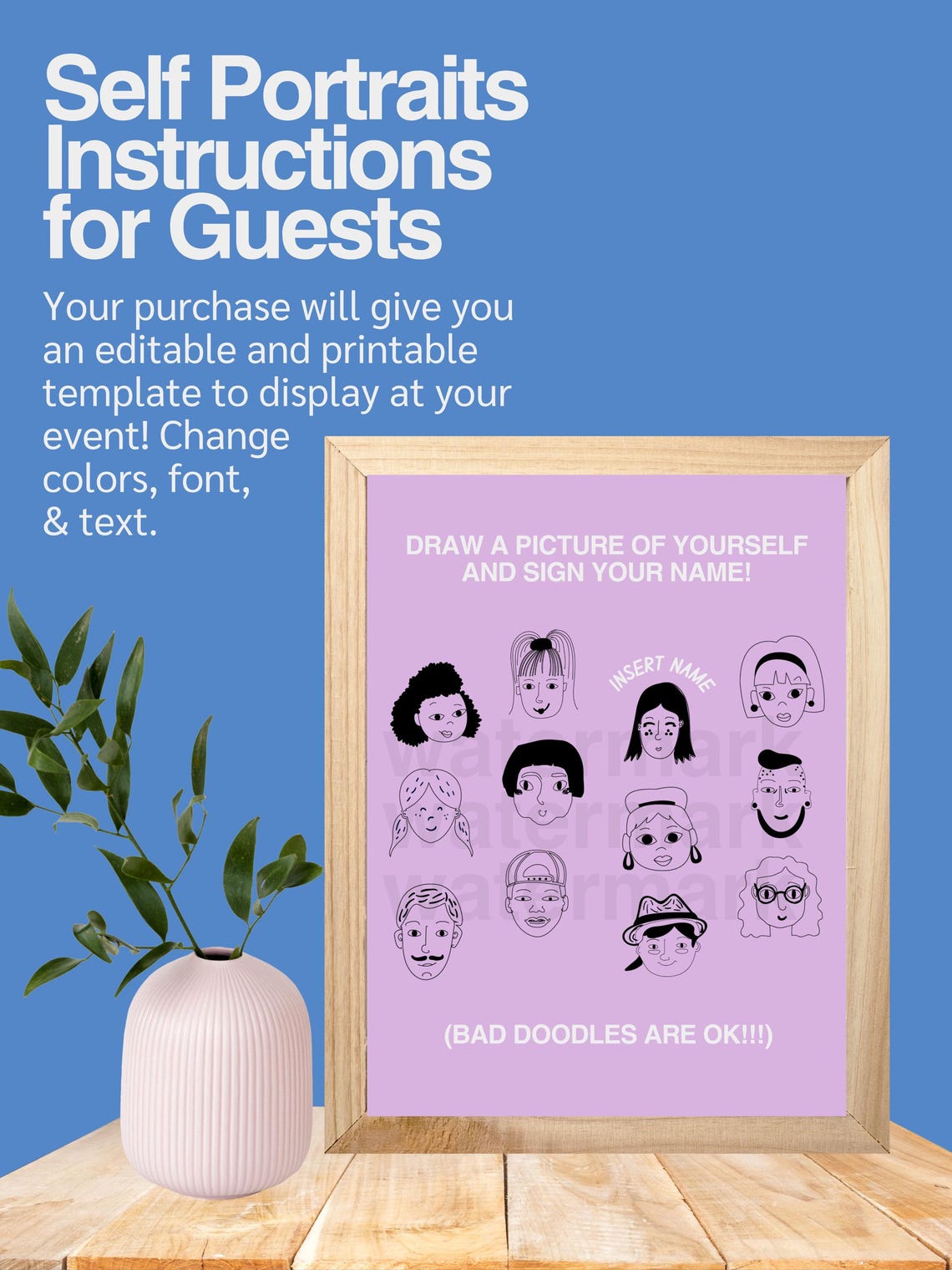 Wedding Guest Book Self Portrait Instructions, Sign Personalized ...