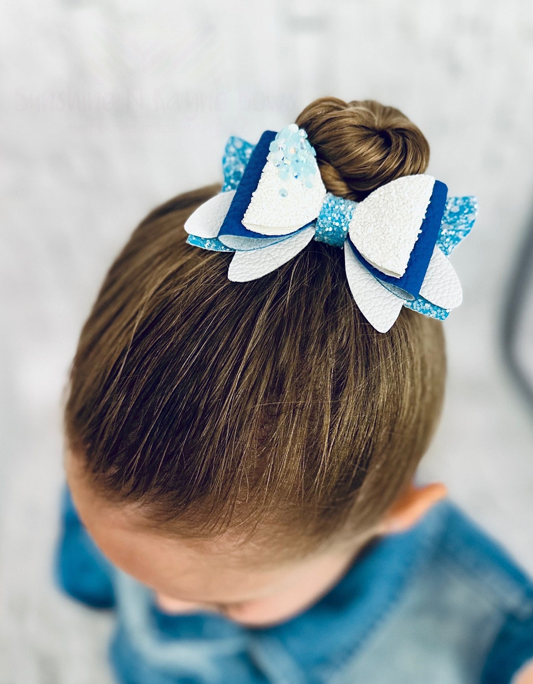Sparkly Blue & White Layered Hair Bow Kids Hair Bows Birthday Party ...