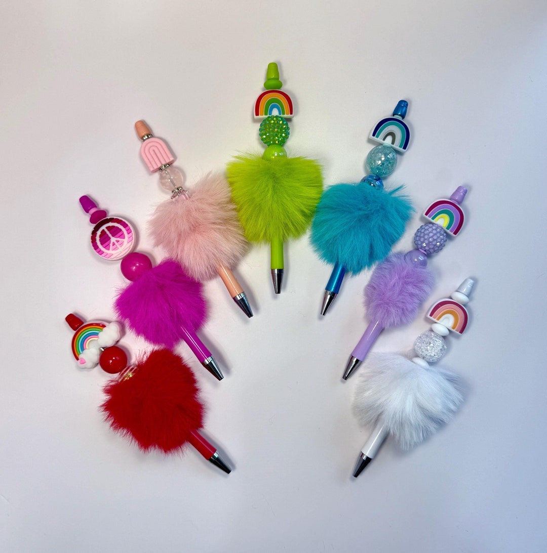 Bright and Colorful Rainbow Beaded Faux Fur Pen, Unique Jouraling ...