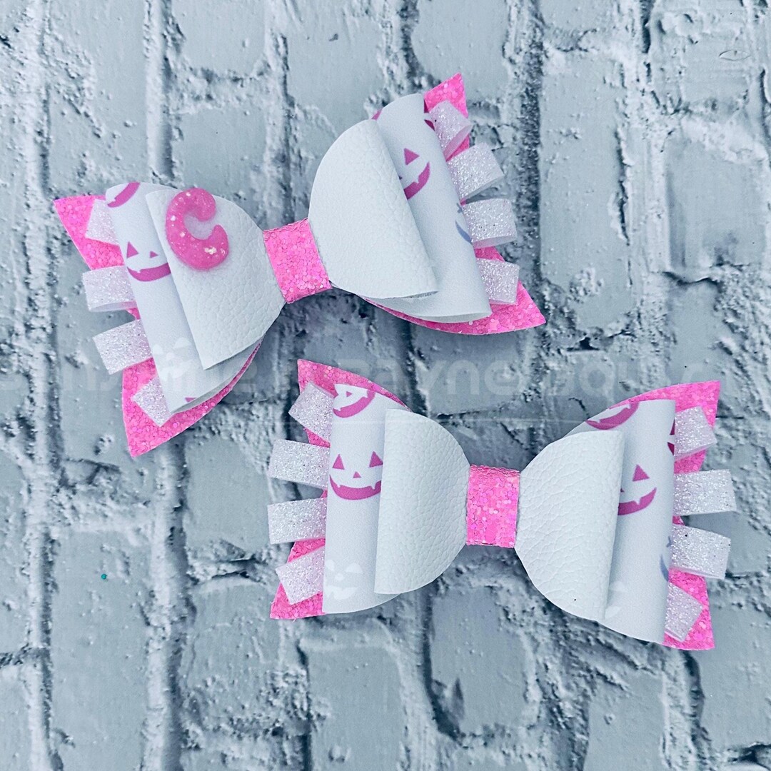 Pink Glitter Custom Initial Halloween Hair Bow, Pink Layered Bow, Pink ...
